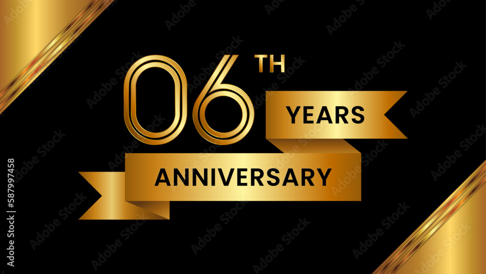6th Anniversary. Anniversary template design with number and golden ...
