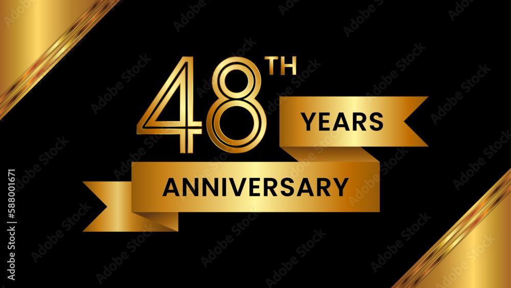 48th Anniversary. Anniversary template design with number and golden ...