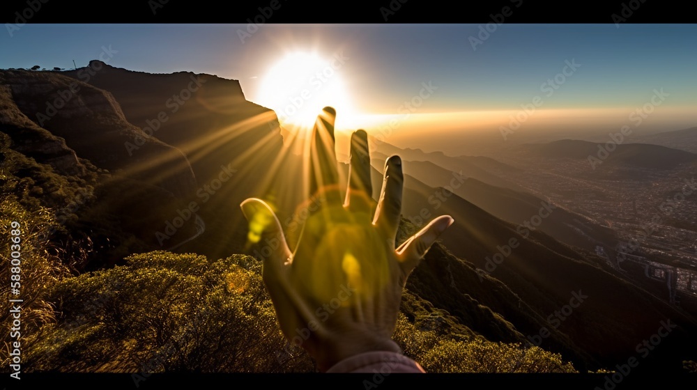 "Hand Covering Sun with Rays of Light" Generative AI. Stock ...