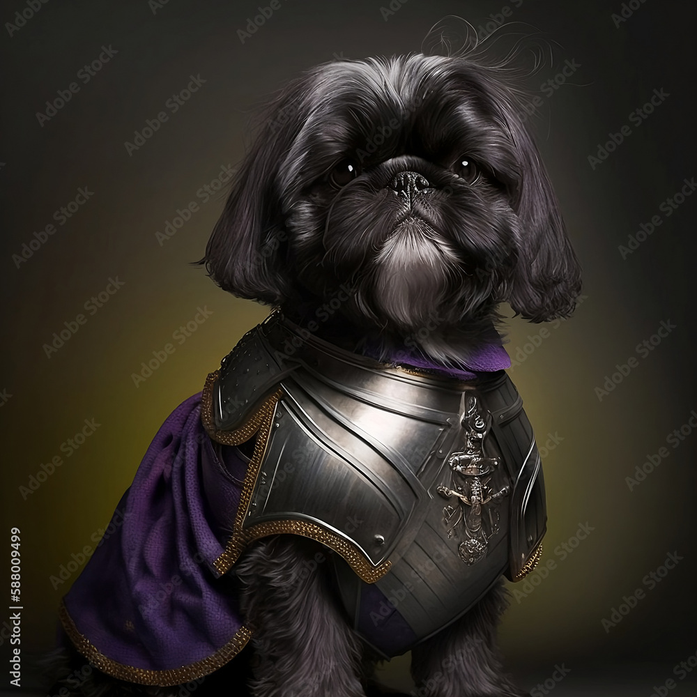 dog with a shield, shih tzu looks like a knight, sih tzu soldier, black ...