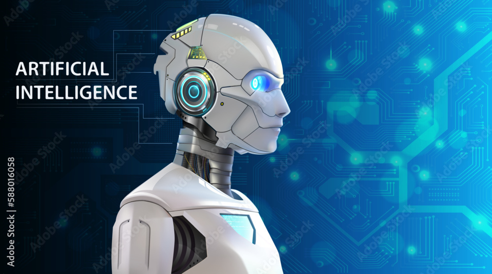 Cyborg AI detailed vector. Machine learning AI with big data ...