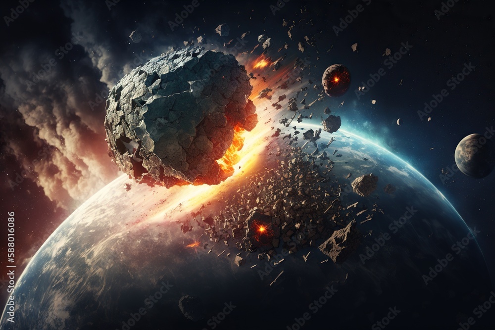 Illustrazione Stock Meteor impact on earth - fired asteroid in ...