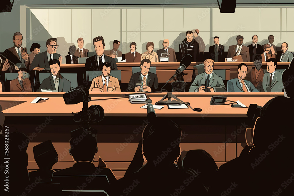 CorDigital art depicting corporate scandal in monochrome tones ...