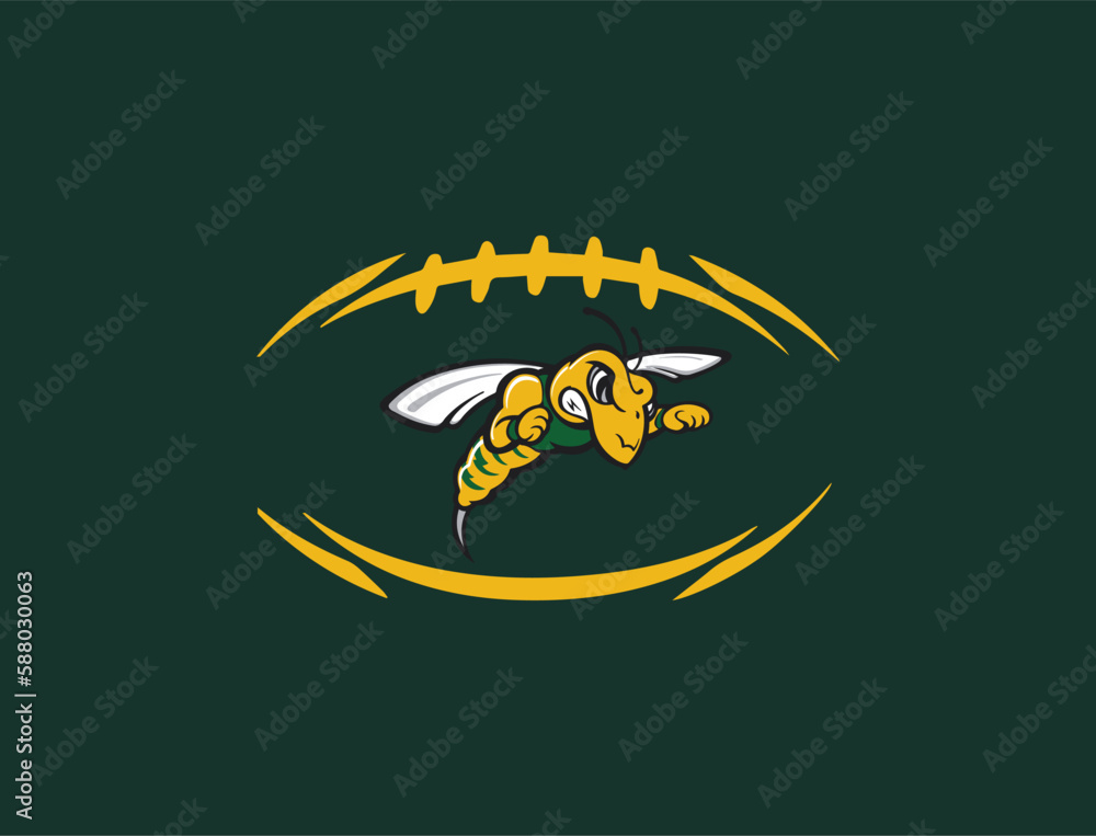Rugby Logo, American Football sports logo with honey bee. Stock Vector ...