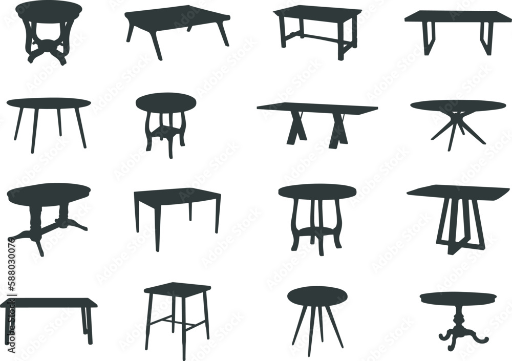 Tables silhouette, Tables SVG, Set of table silhouettes Stock Vector ...