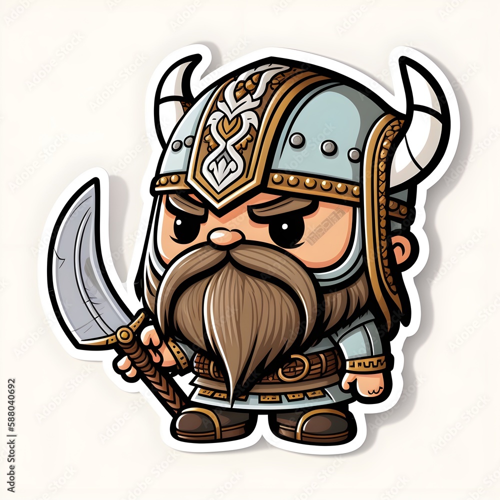 cute little highly detailed viking sticker drawn in chibi cartoon style ...