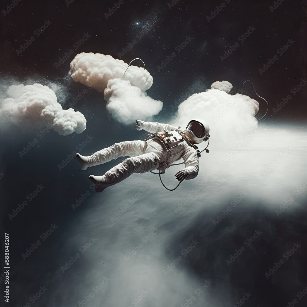 Astronaut floating in space Lofi Album Cover Art - Minimal, Surrealism ...