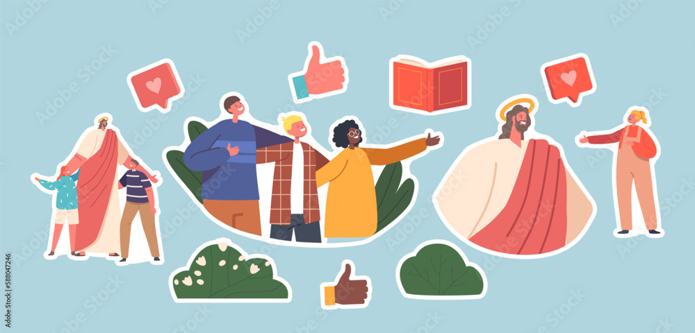 Set Of Stickers Jesus Christ Biblical Character And Smiling Little ...