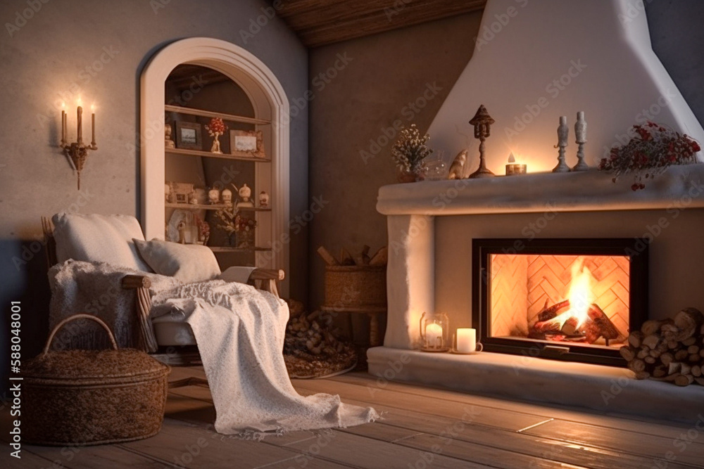 Modern interior design of the living room with fireplace. Super photo ...