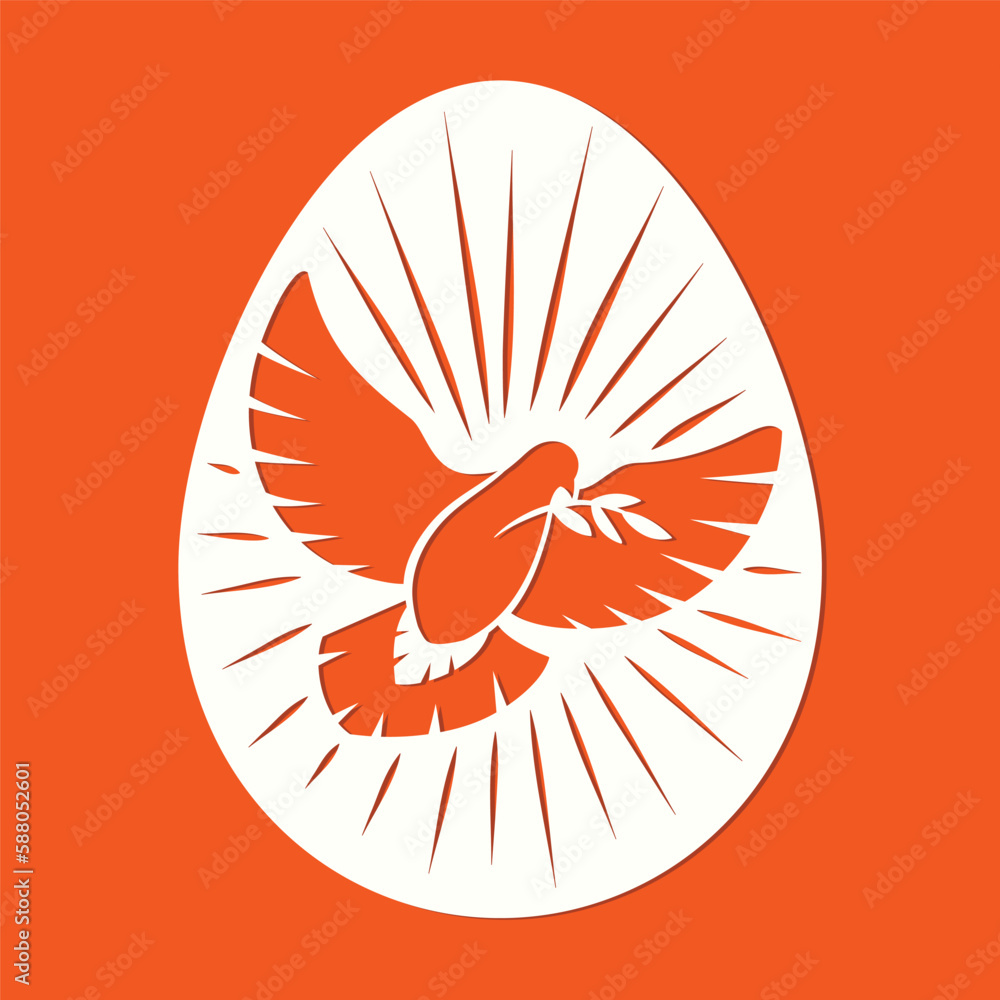 Laser cutting template. Easter egg paper cut. A dove with a branch in its beak in the shape of ...