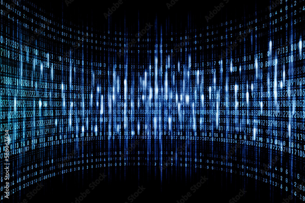 Binary computer matrix code data stream abstract background showing a coding transmission over ...