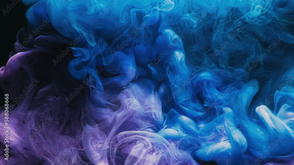 Foto de Color smoke. Paint splash. Ink water mix. Explosion fume. Blue ...