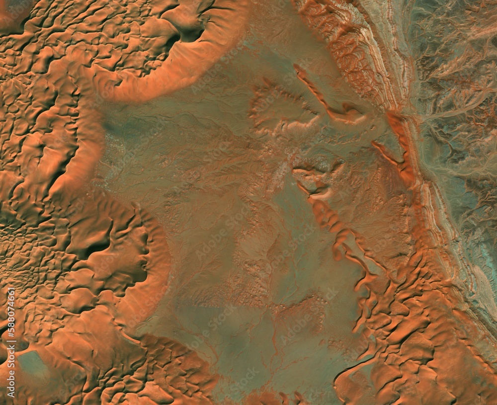 Satellite view of Libyan Desert, landscape and mountains. Dunes. Sahara ...