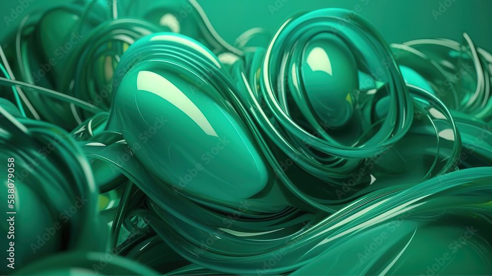Tangled elastic shapes with glass texture, loops and curves. Generative ...