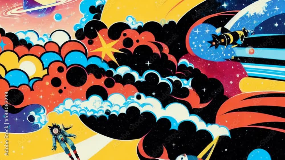 Generative Ai animation of cartoon space travel with stars and galaxies ...