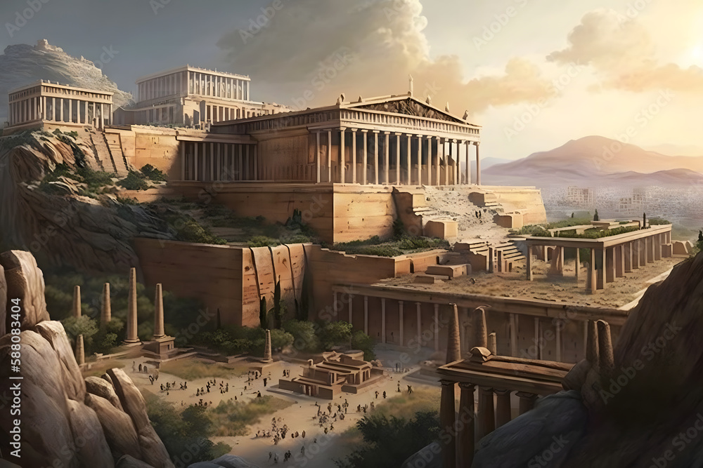 Fantasy Athens landmark Acropolis and the Odeon of Herodes Atticus ...