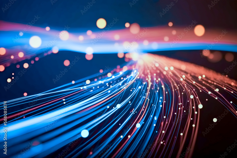 colored electric cables and led. optical fiber, intense colors ...