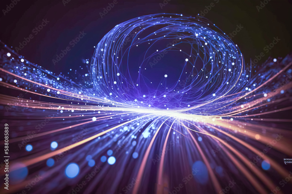 colored electric cables and led. optical fiber, intense colors ...