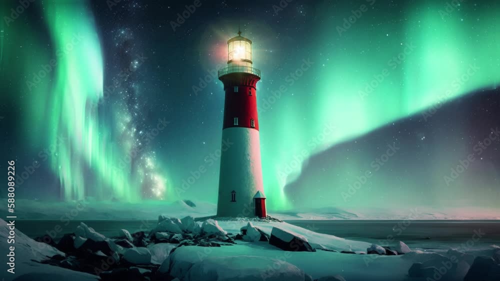 Beautiful Historic Lighthouse in the Far North with Rippling Aurora ...