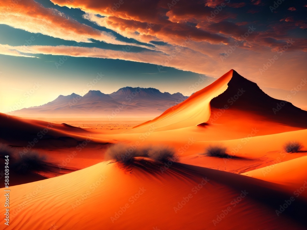 Desert landscape. Sunny landscape view remote desert. Desert landscape ...