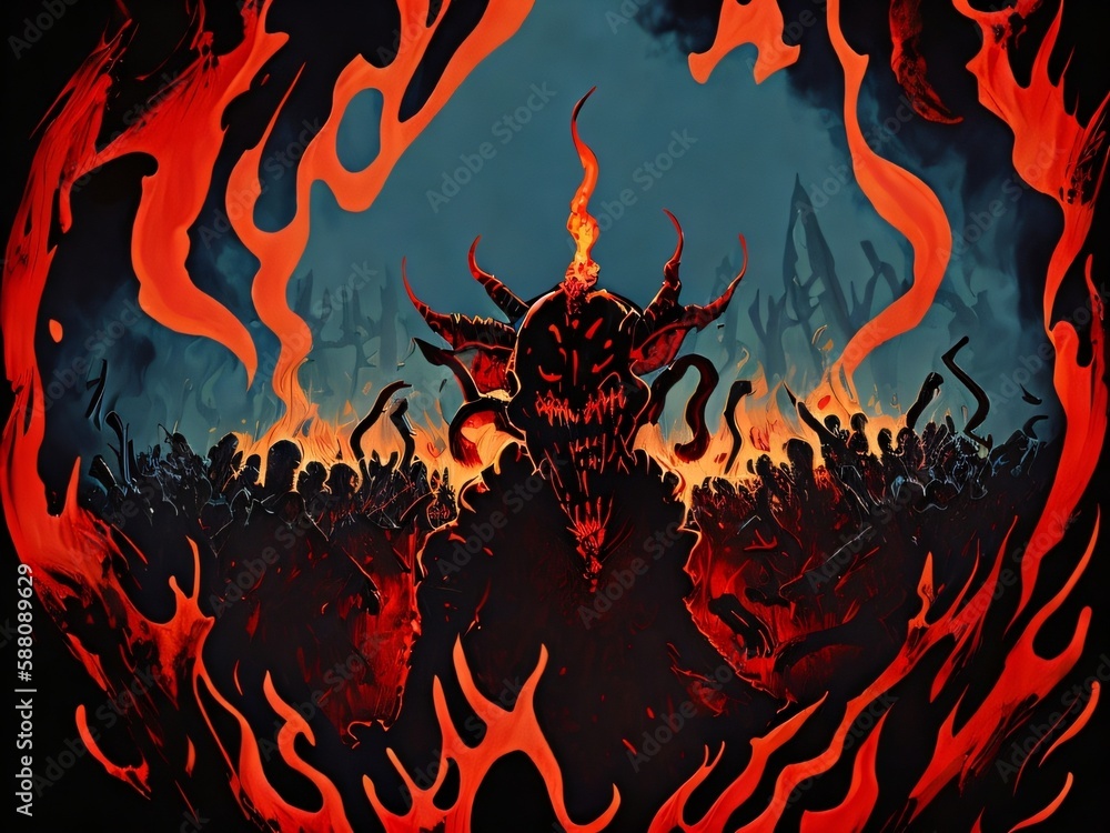 Illustration of a demonic creature. Frightening monster, dramatic ...