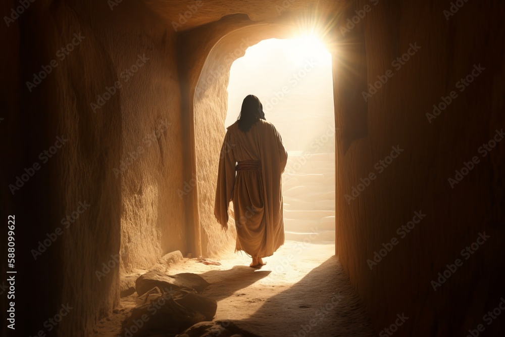 Jesus rose from death walking out from His tomb, passover, good friday ...