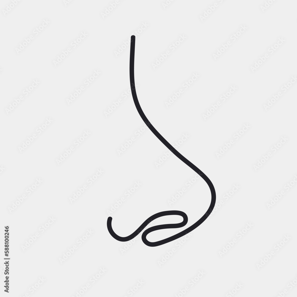 Nose one line drawing. Breath concept, respiratory organ of sense ...