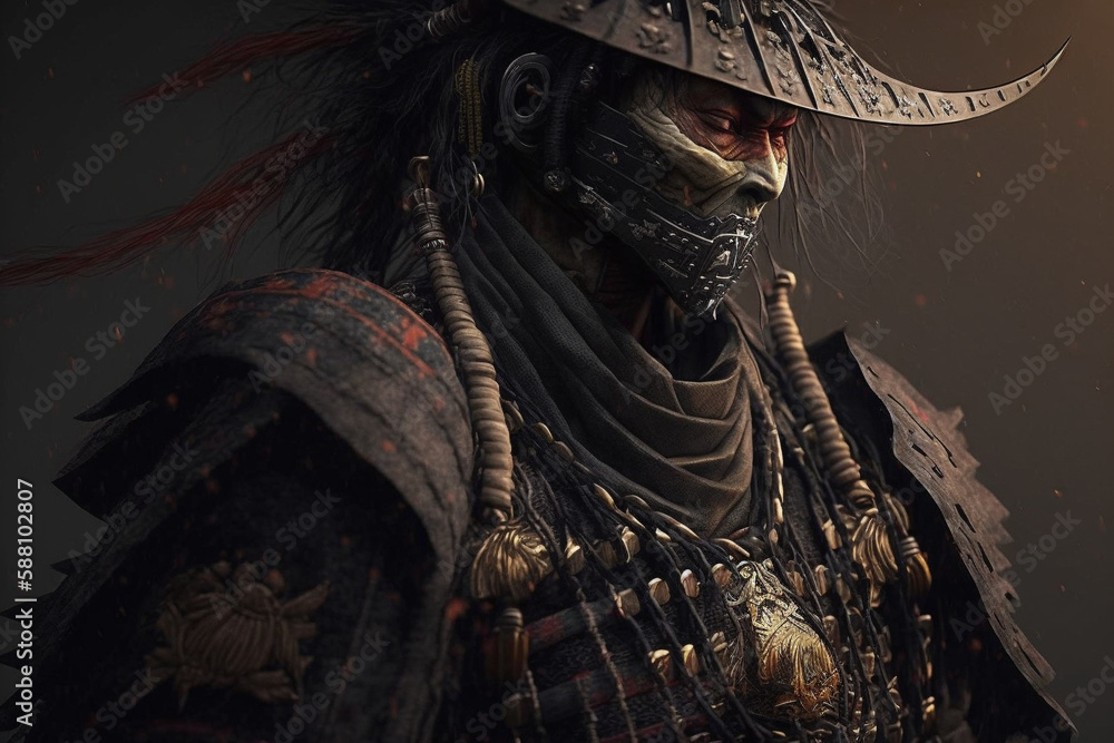 Samurai japanese ronin warrior in war combat costume. Traditional ...