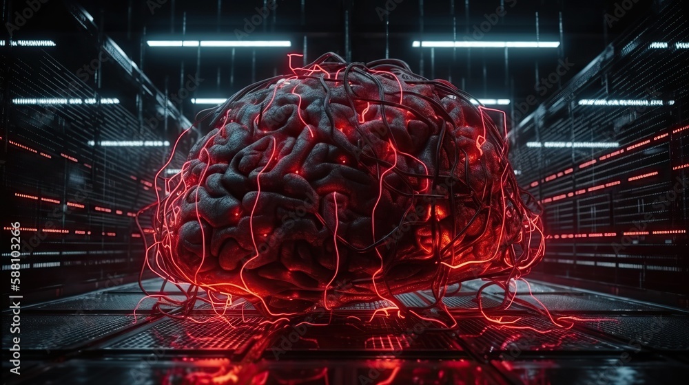 Photo & Art Print Evil AI brain in data center, iridescentstreet Photo & Art Print Evil AI brain in data center, iridescentstreet