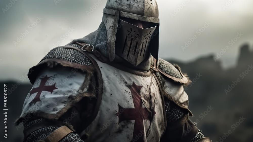Photo Portrait of knight templar, medieval warrior wearing helmet ...