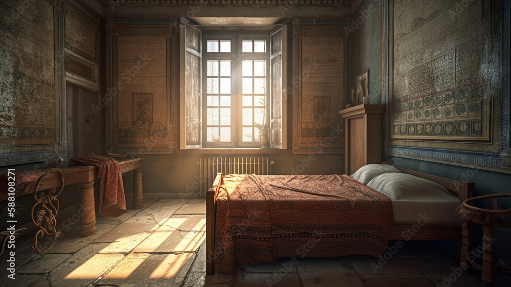 bedroom interior design in the style of ancient Roman bathhouse ...