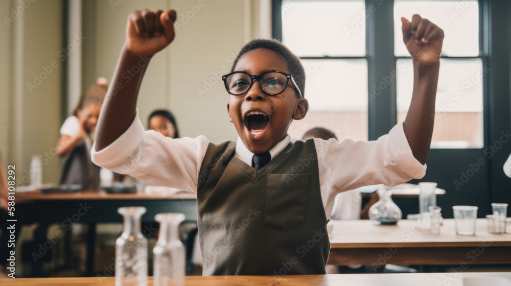Excited Young Black Elementary School Boy Smiling While Engaged in ...