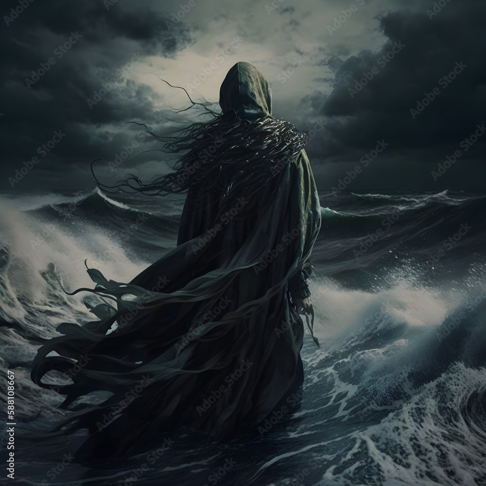 death is dancing on the waves of the ocean, , wind blows through the ...
