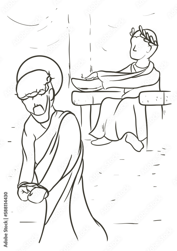 Via Crucis drawing depicting when Jesus is condemned to death, Vector ...