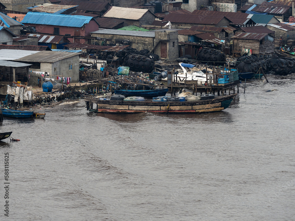 Top view of Lagos biggest slum, Makoko. Makoko is home to over 100,000 ...