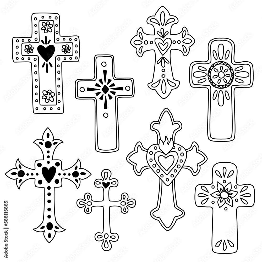 Mexican folk art crosses set. Hand drawn vector illustration isolated ...