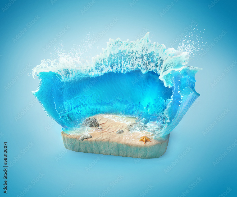 Sea background. The seas are being parted. 3d render of the ocean wave ...