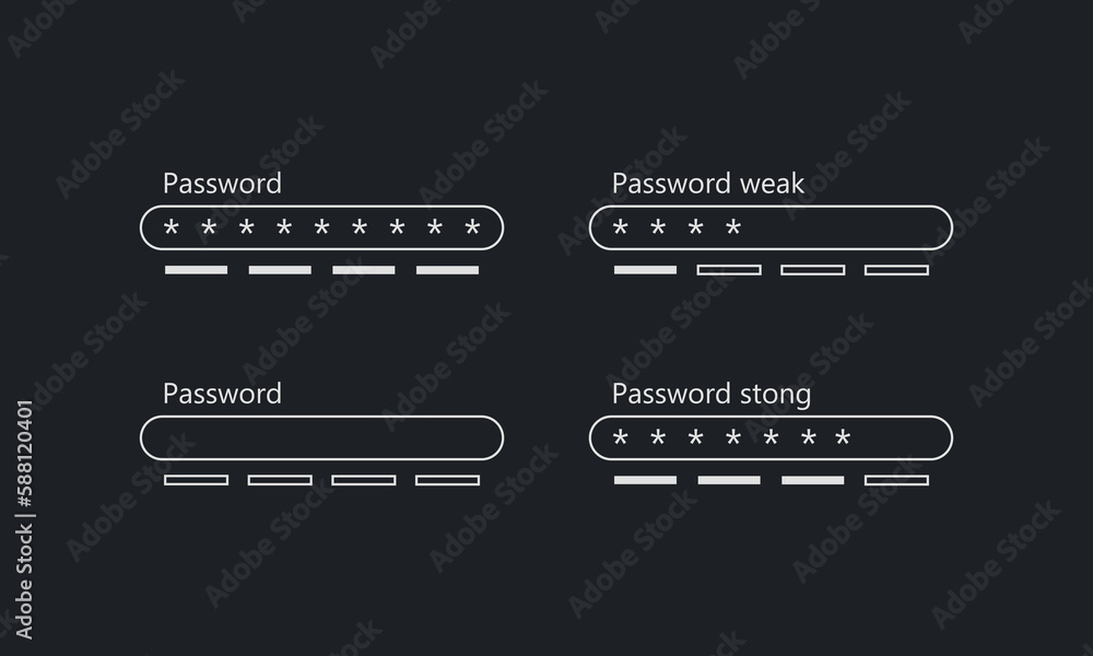 Password weak and strong interface. Security bar. Safety requirement ...