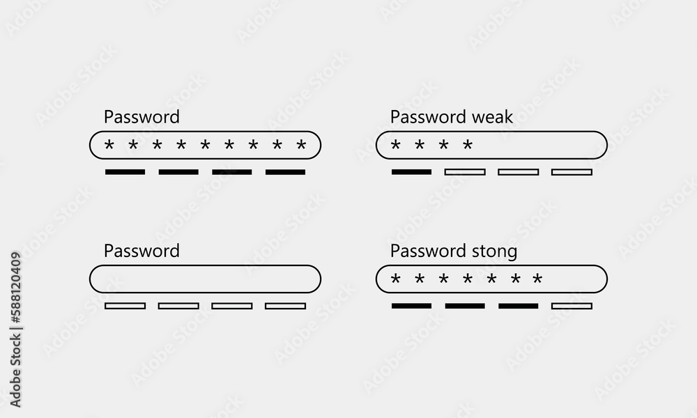 Forget password interface. Secure lock key. Weak and strong password on ...