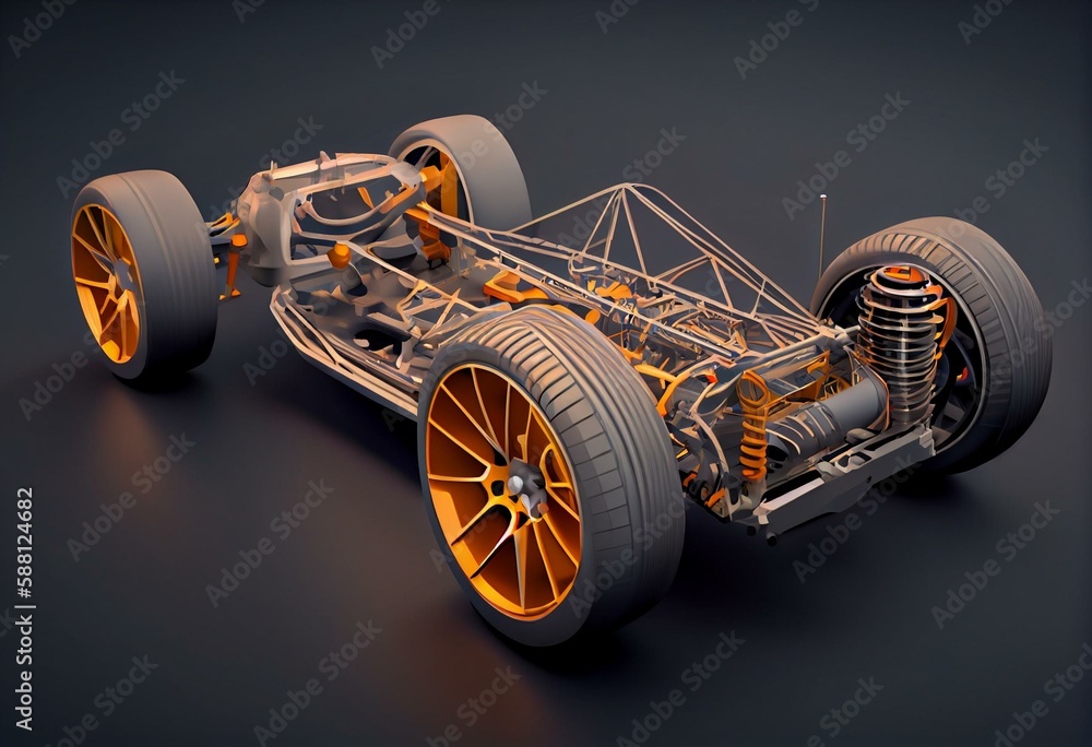 3D Illustration. Von Mises stress and CAD model blend isometric view of ...