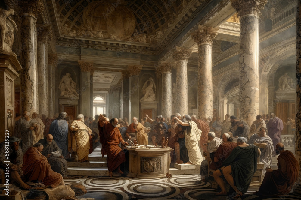 discussing philosophers, generative ai Stock Illustration | Adobe Stock