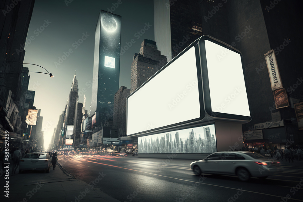 billboards and advertising signs at modern buildings in capital city ...