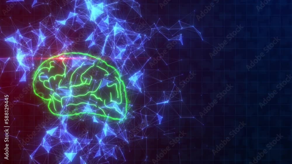 Abstract Digital Human Brain Animation With Plexus Molecule Background ...