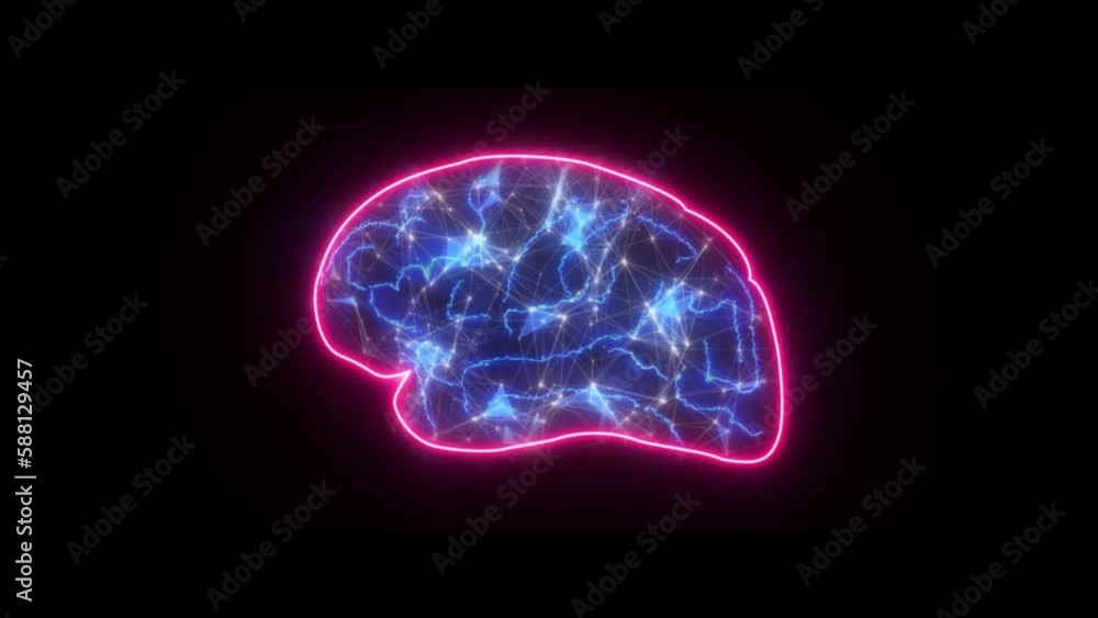 Abstract Digital Human Brain Animation With Plexus Molecule Background ...