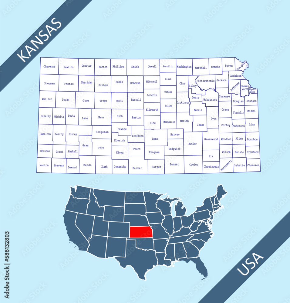 counties map of kansas labeled Stock Vector | Adobe Stock
