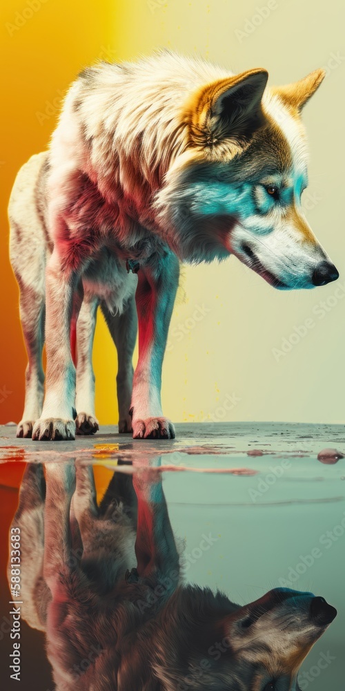 Alpha Wolf's Chromatic Majesty: AI-Painted Splendor Reflecting the ...