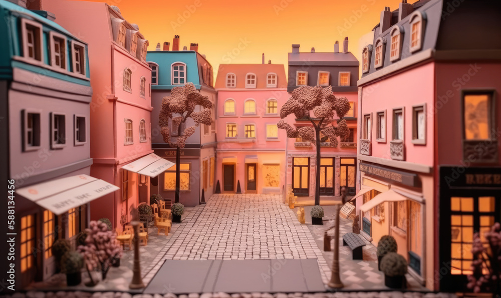 Charming Parisian street in Kirigami papercraft (Generative AI) Stock ...