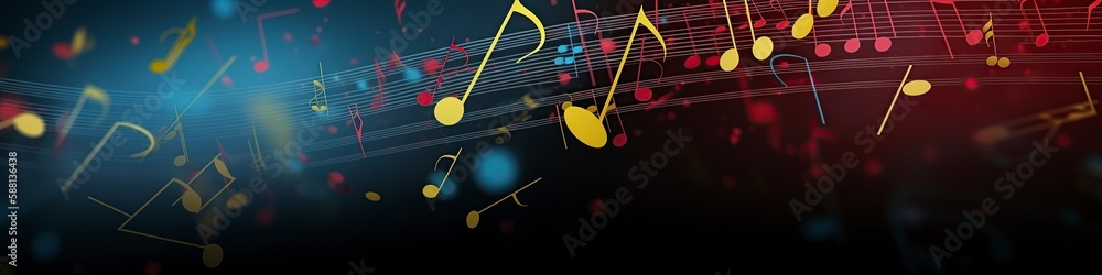 illustration, musical notes in yellow, blue and red, website headers ...