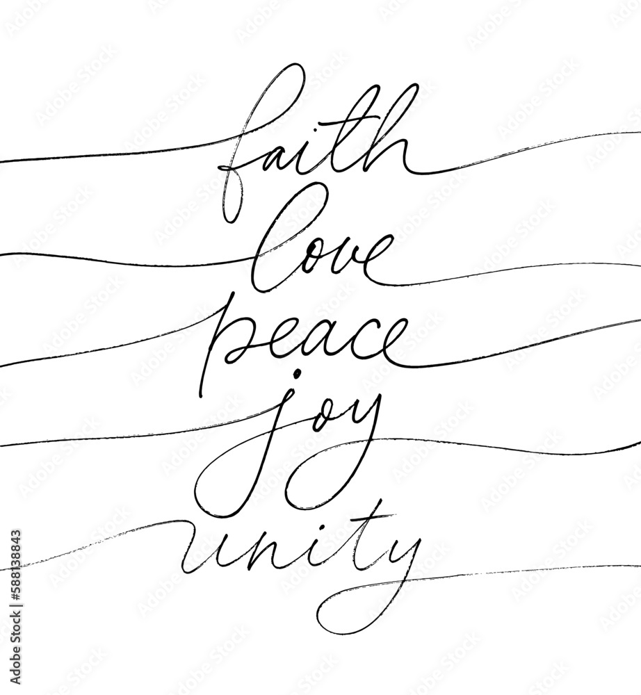 Faith, love, peace, joy, unity words handwritten with pen. Vector one ...