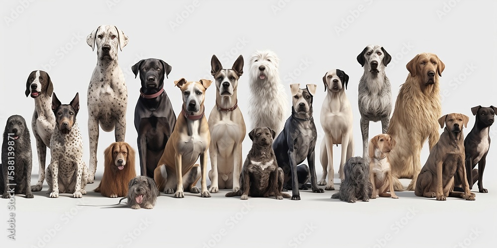 Generative AI herd or group of dogs of different breeds and sizes Stock ...
